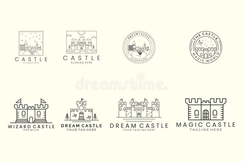 Set Logo Castle with Linear Style Logo Icon Template Design ...
