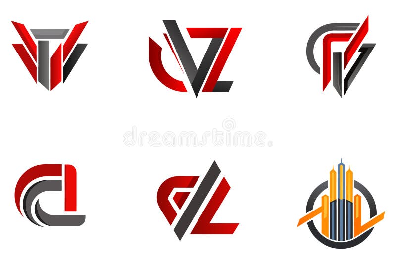 Set of Logo Designs in Red, White, and Gray Colors - Vector ...