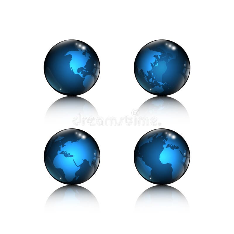 Set of 4 Logo Icon Blue Globe with World Map Elements Design on White ...
