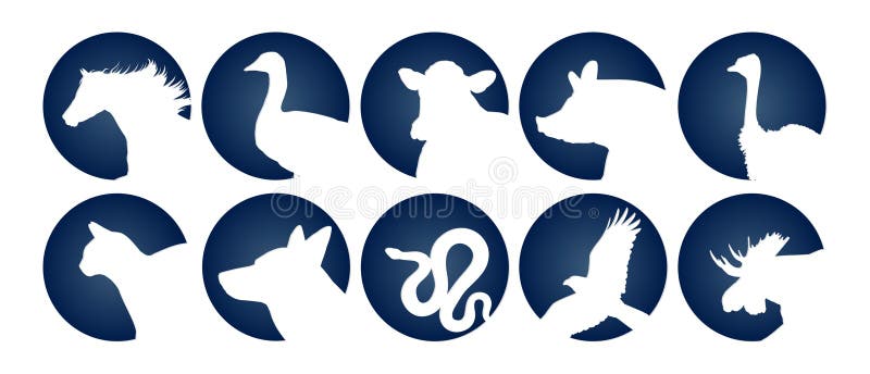 Set of logos with animals. stock vector. Illustration of silhouettes ...