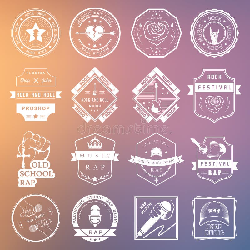 Set of Logos and Badges of Music Stock Illustration - Illustration of ...