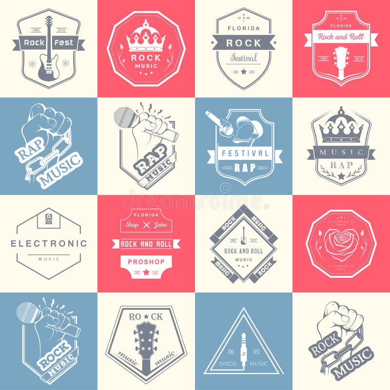 Set of Logos and Badges Music Stock Illustration - Illustration of ...