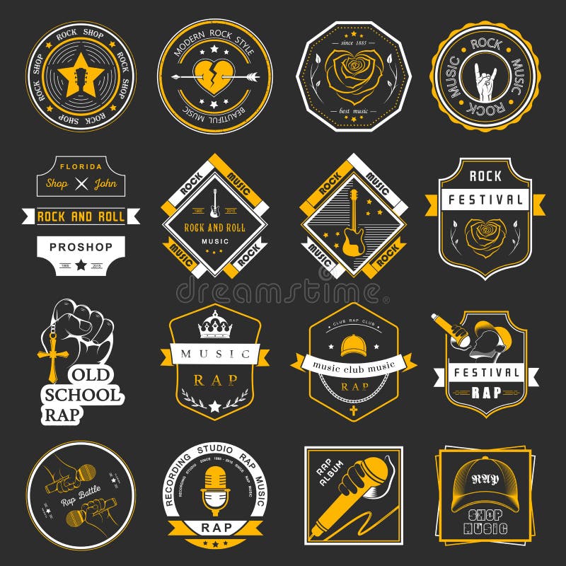 Set of Logos and Badges of Music Stock Illustration - Illustration of ...