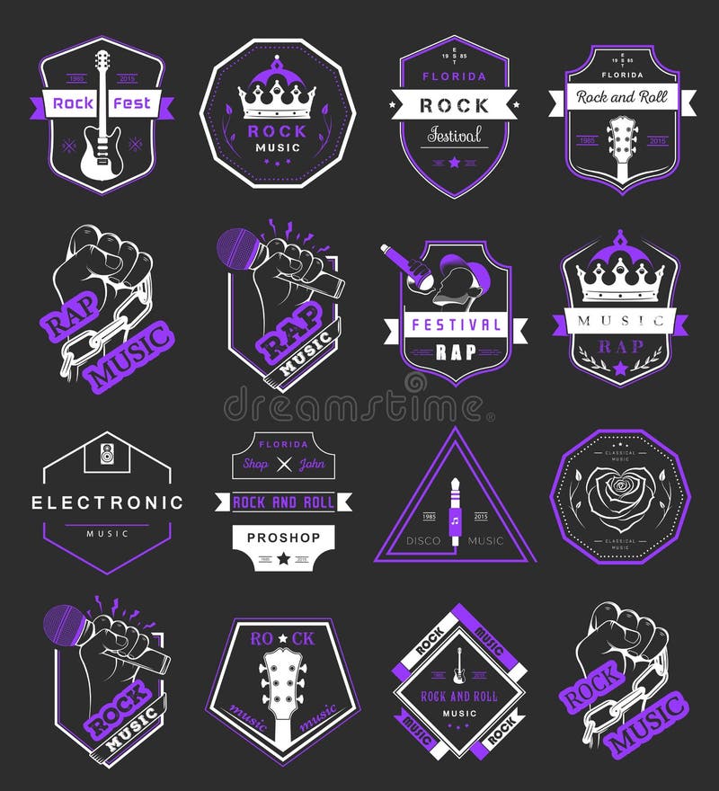 Set of Logos and Badges Music Stock Illustration - Illustration of ...