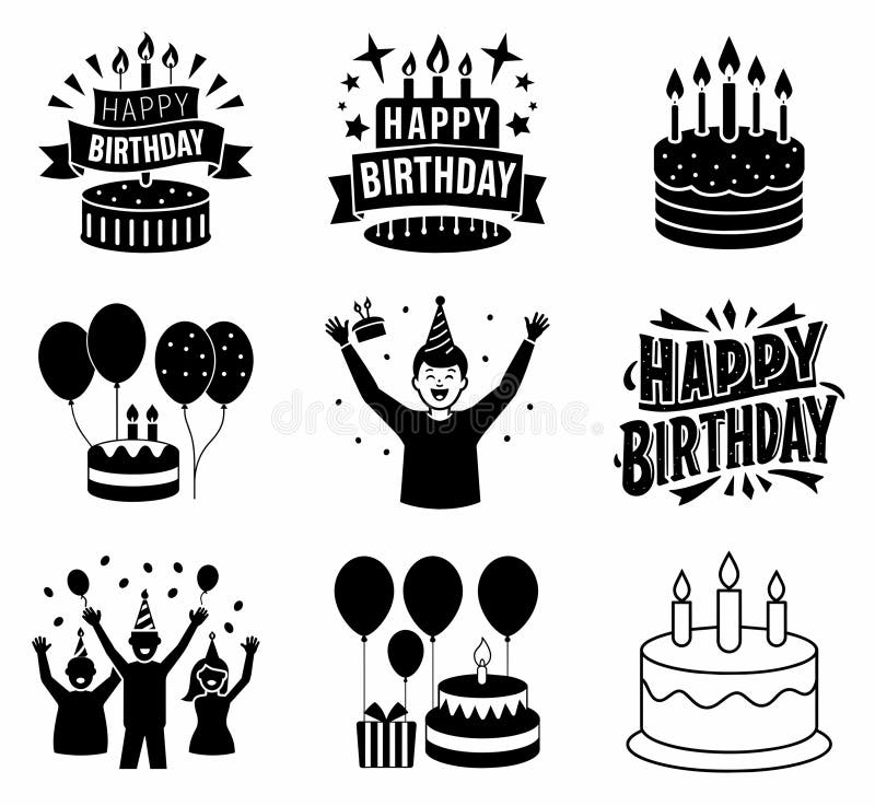 A Set of Logos for Happy Birthdays. Stock Vector - Illustration of ...