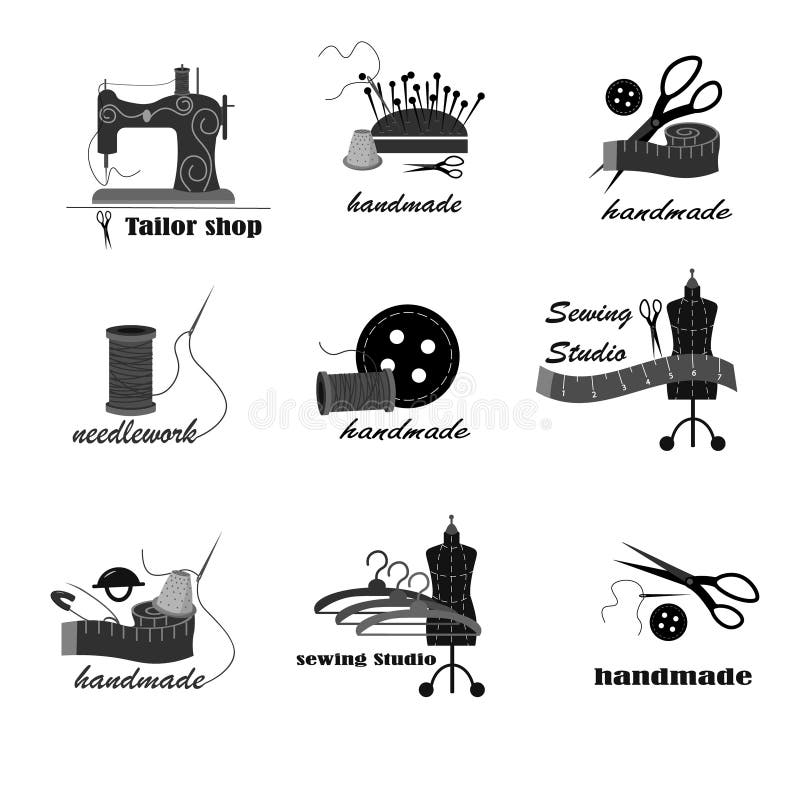 Sewing Machine, Mannequin, Scissors and Pins. Sewing Tools Stock Vector ...