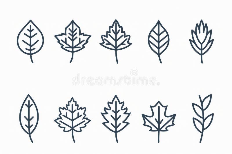 Set of Logos with Leaf Ecology Icon Logo Design with Black Line Art Set ...