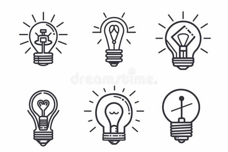 Set of Logos with Modern Technology Bulb Icon Logo Design with Black ...