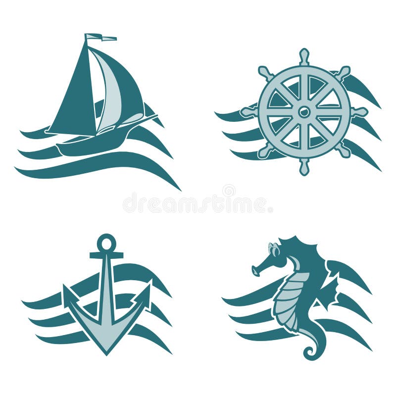 Set of Logos on the Theme of the Sea Stock Vector - Illustration of ...