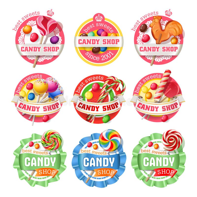 Set of Lollipop Logos, Stickers Stock Illustration - Illustration of ...