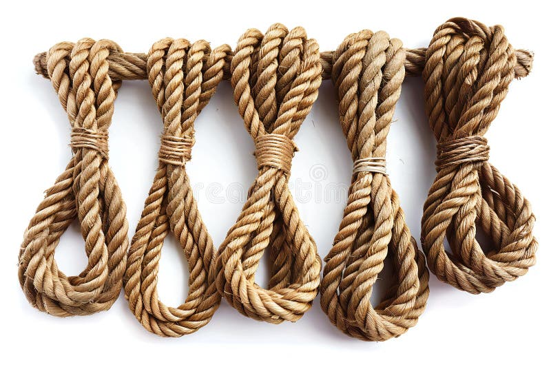 A Set of Long Brown Ropes Isolated on a White Background, with ...