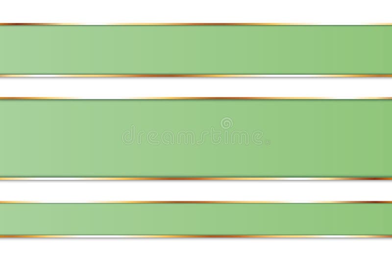 Set of Long Green Colored Ribbon Banners with Gold Frame on White ...