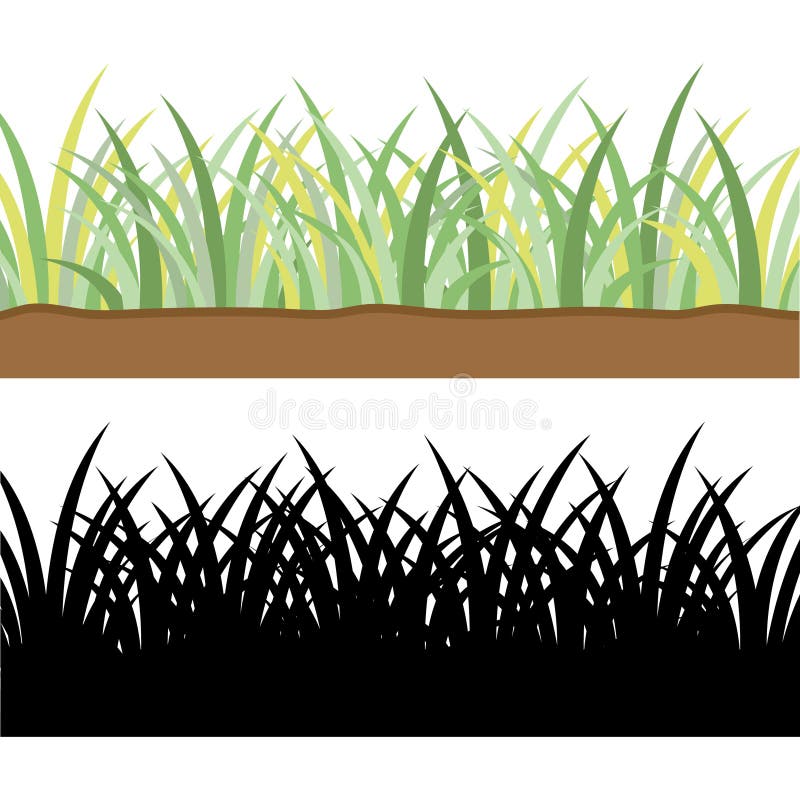 Set of Long Green Grass Fresh Ground and Solid Black Silhouettes Grass ...