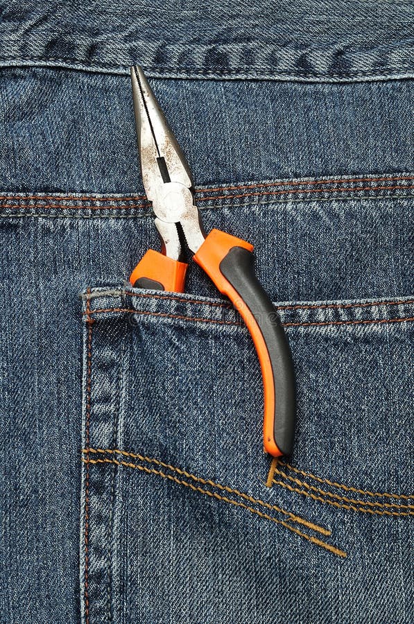 A Set of Long Nose Pliers in the Back Pocket of a Denim Stock Photo ...
