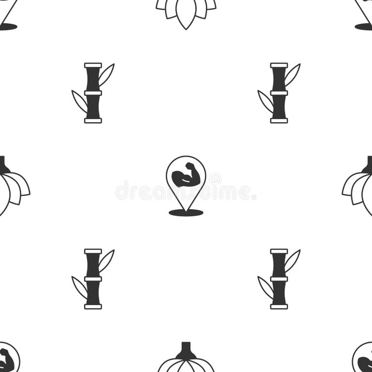 Set Lotus Flower, Bodybuilder Muscle and Bamboo on Seamless Pattern ...