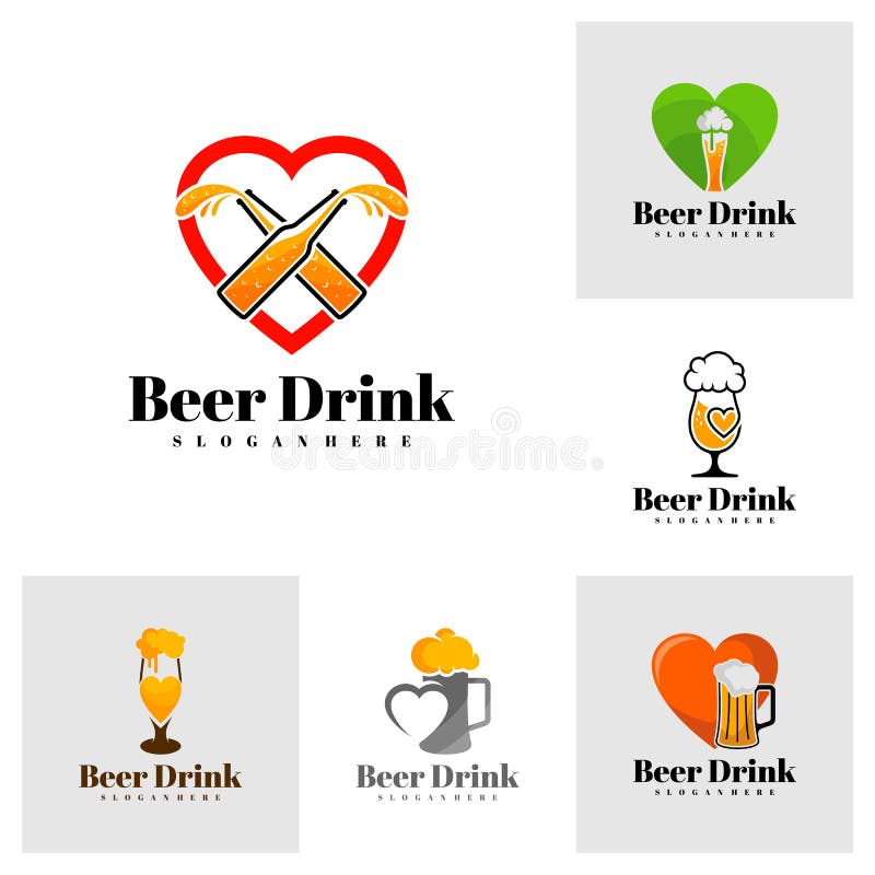 Set of Love Beer Logo Design Vector, Creative Beer Drink Logo Design ...