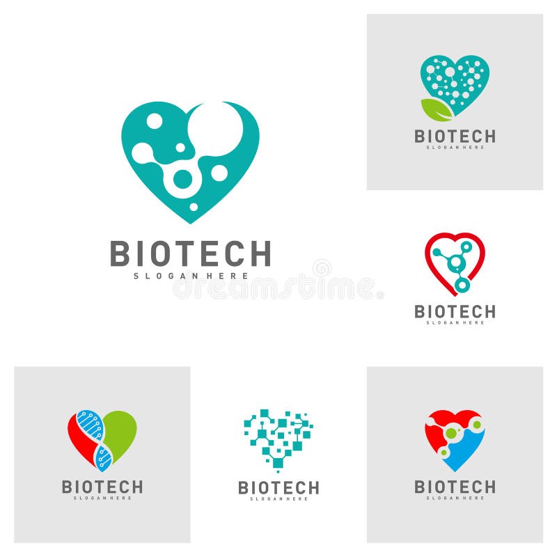 Set of Love Bio Tech Logo Template, Molecule, DNA, Atom, Medical or ...