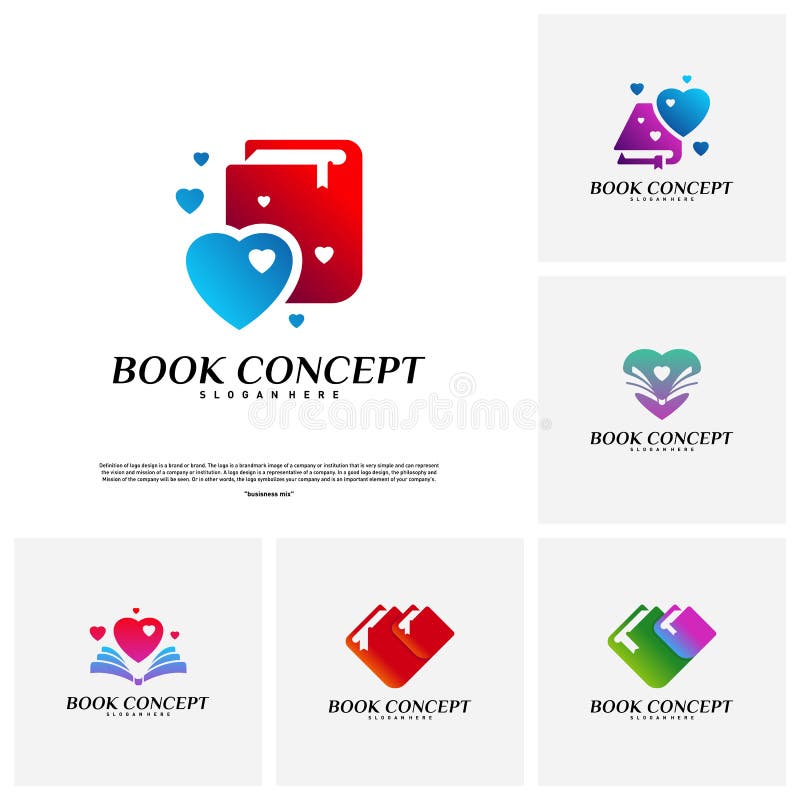 Set of Love Book Logo Concept. Heart Learning Education Logo Design ...