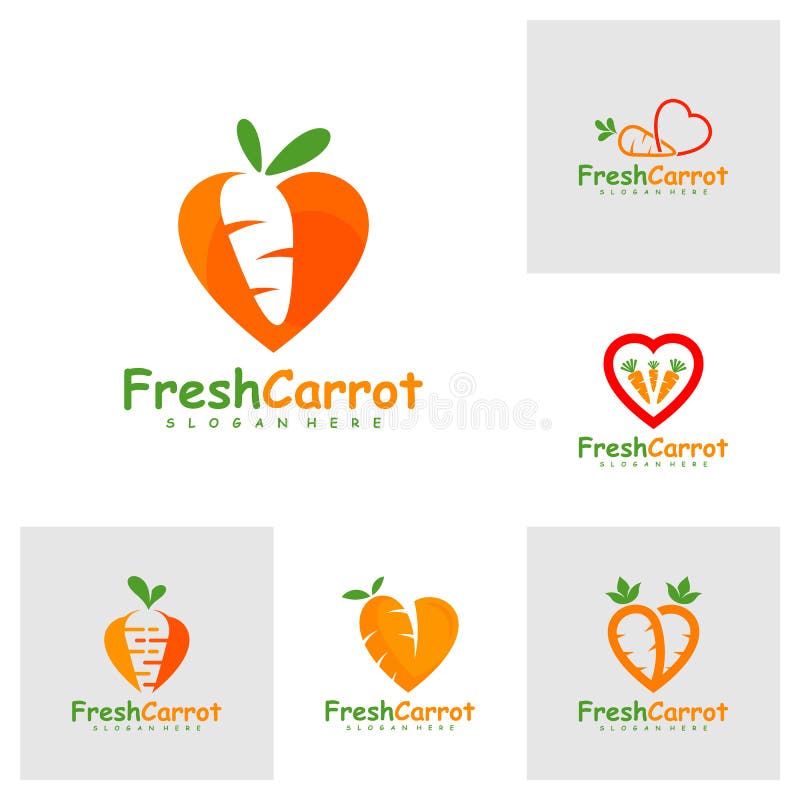 Set of Love Carrot Logo Design Vector, Creative Carrot Logo Design ...