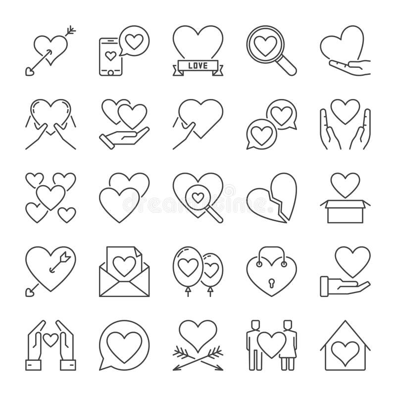 Set of Love Concept Icons or Logo Elements in Outline Style Stock ...