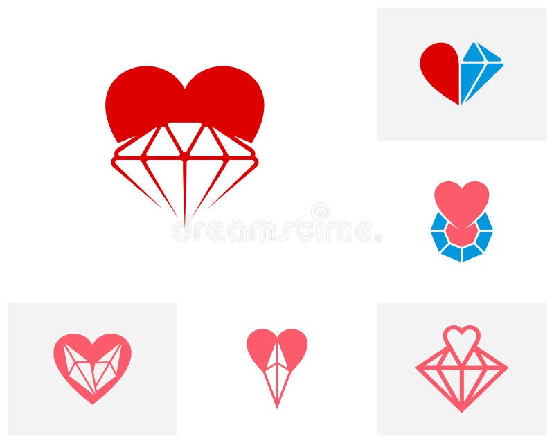 Set of Love Diamond Logo Design Vector Template, Creative Diamond Logo ...