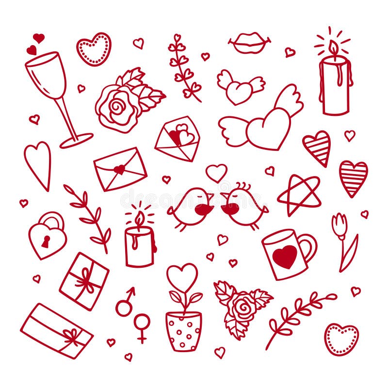 Set of Love Doodle Icons. Vector Clipart. Stock Vector - Illustration ...