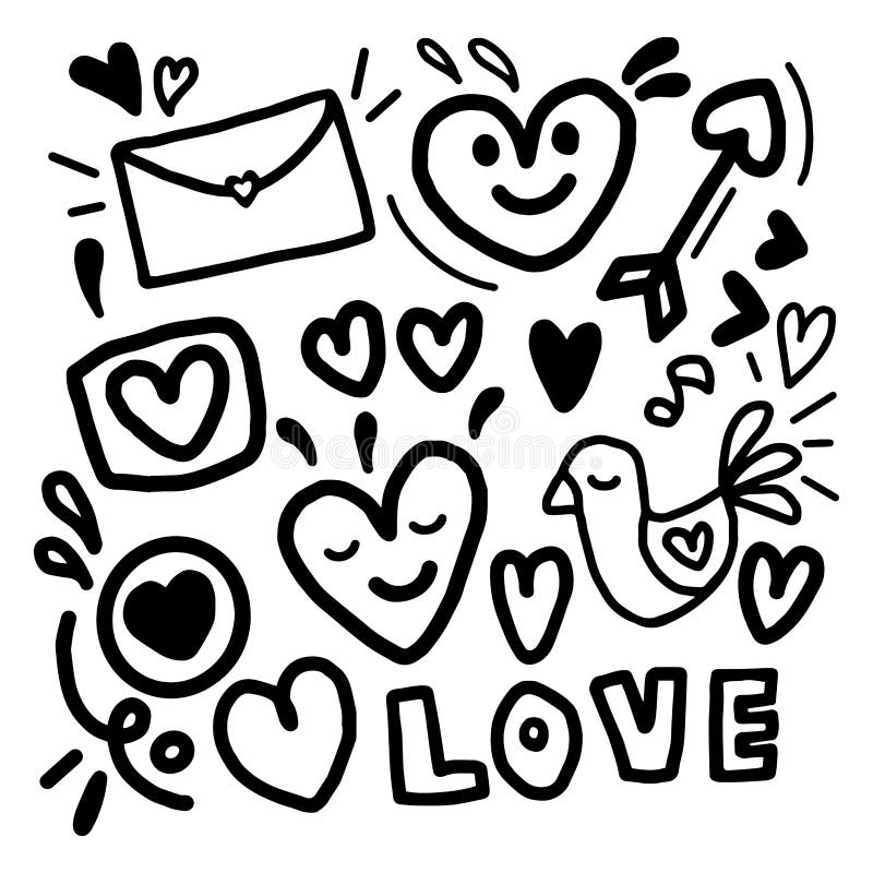 Set of Love Doodle for Valentine, Element, Template Stock Vector ...