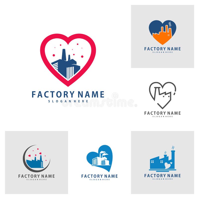 Set of Love Factory Logo Design Vector, Creative Factory Logo Design ...