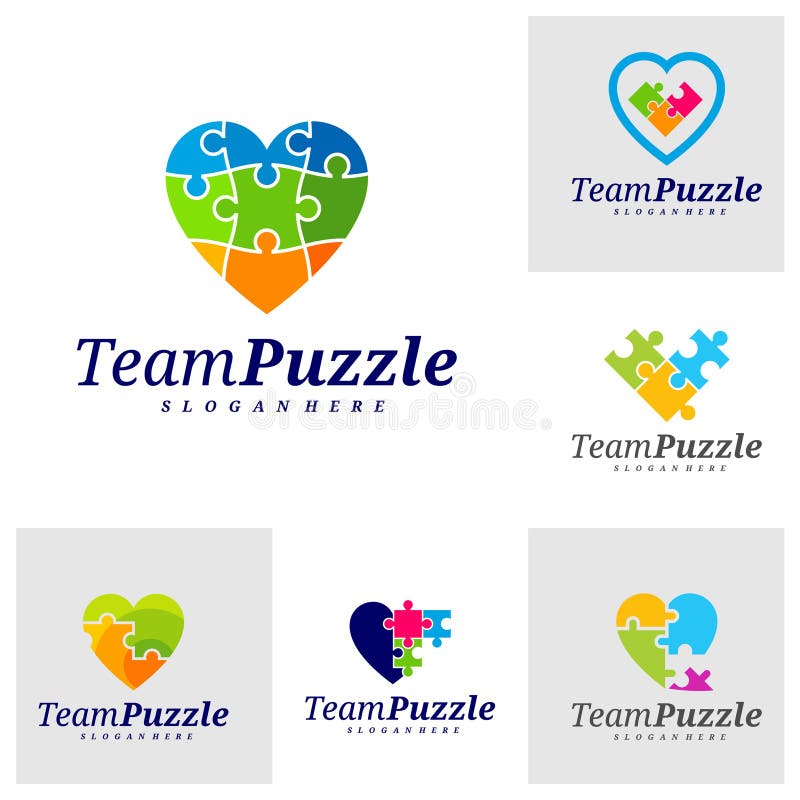 Set of Love Puzzle Logo Design Vector Template, Vector Label of Puzzle ...