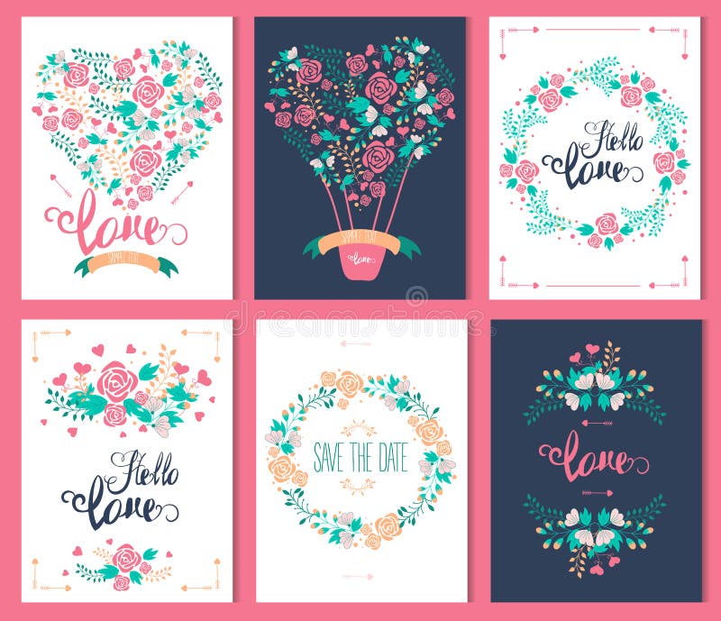 Set Love and Romantic Cards. Valentine`s Day Stock Vector ...