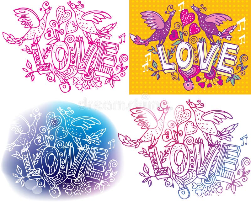 Tree with Pigeons and the Love Message Stock Vector - Illustration of ...