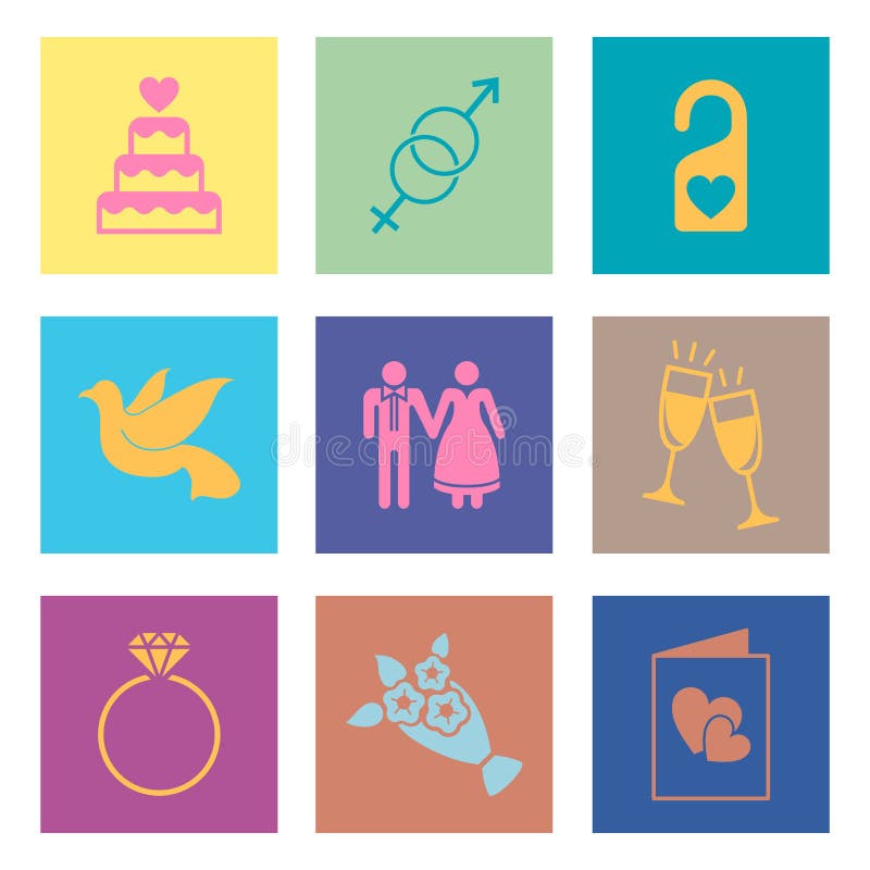 Set of Love and Wedding Vectors Stock Vector - Illustration of cocktail ...