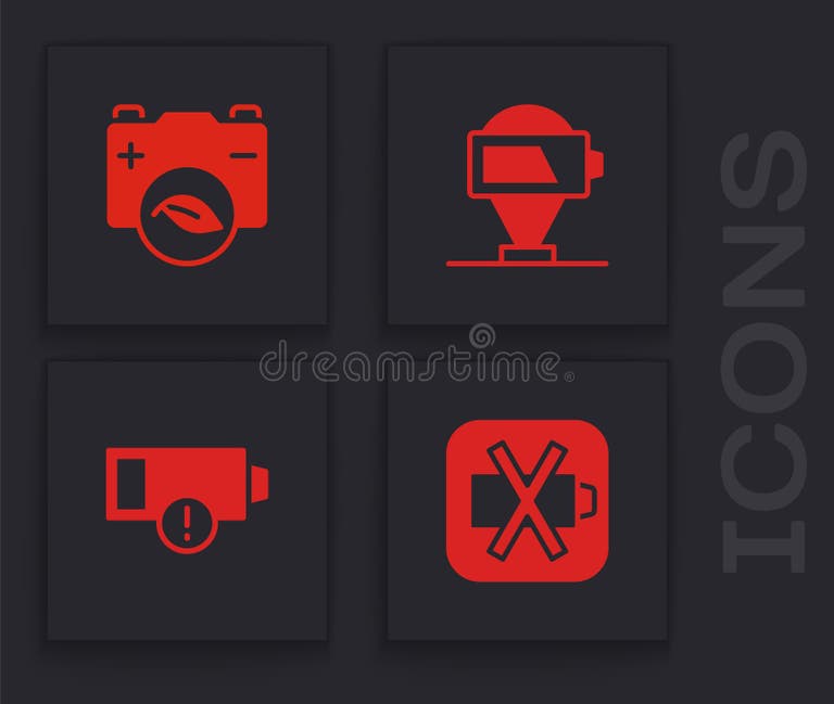 Set Low Battery, Eco Nature Leaf, Battery Charge and Icon. Vector Stock ...