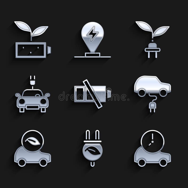 Set Low Battery, Electric Saving Plug in Leaf, Car, Eco, and Nature ...