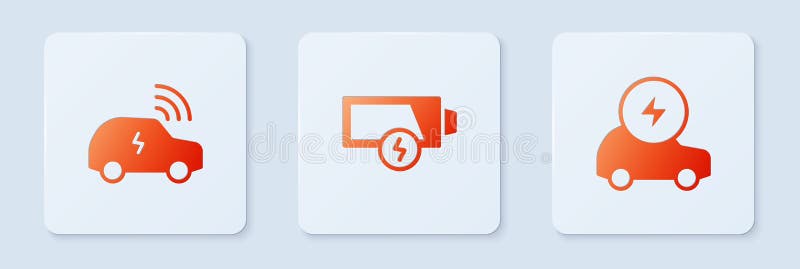 Set Low Battery, Smart Car System and Electric. White Square Button ...