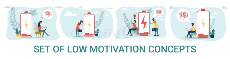 Set of Low Energy or Motivation Concepts Stock Vector - Illustration of ...