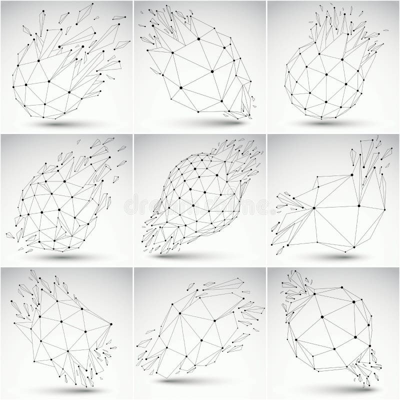 Set of Low Poly Demolished Shapes with Black Connected Lines and Stock ...