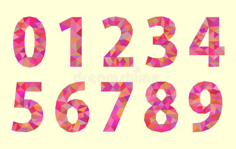 Set Low Poly Digits Numbers with a Red Tint Stock Vector - Illustration ...