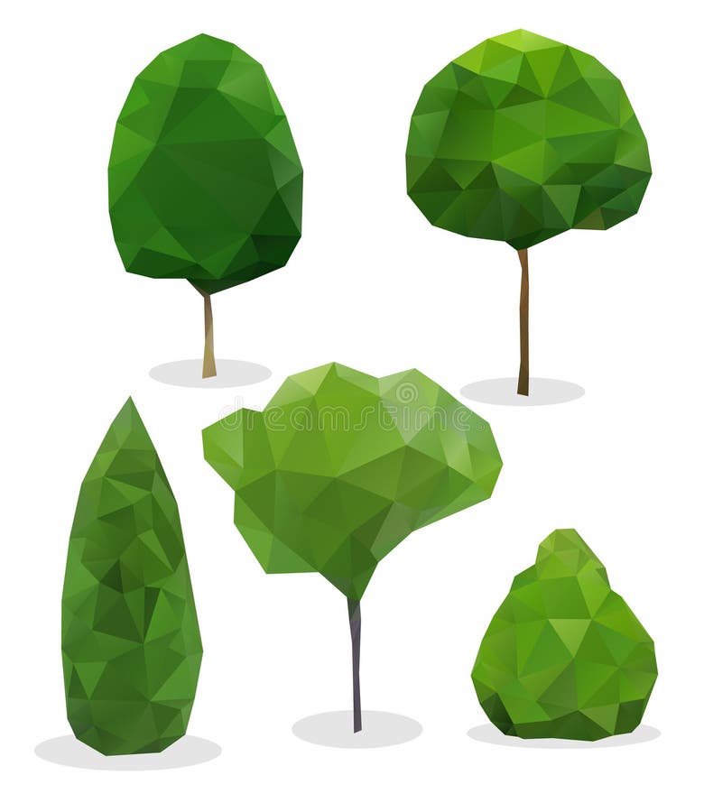 Set of Low-poly and Isometric Trees on a White Background. Stock ...