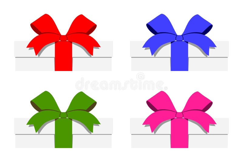 Set of Low Size Vector Gift Boxes with Different Color Ribbons. Flat ...