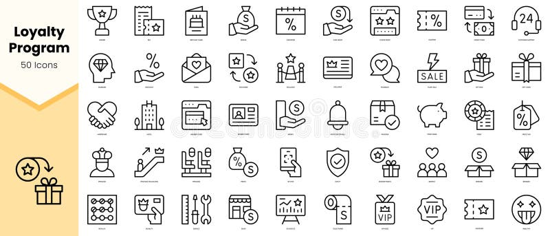 Set of Loyalty Program Icons. Simple Line Art Style Icons Pack Stock ...
