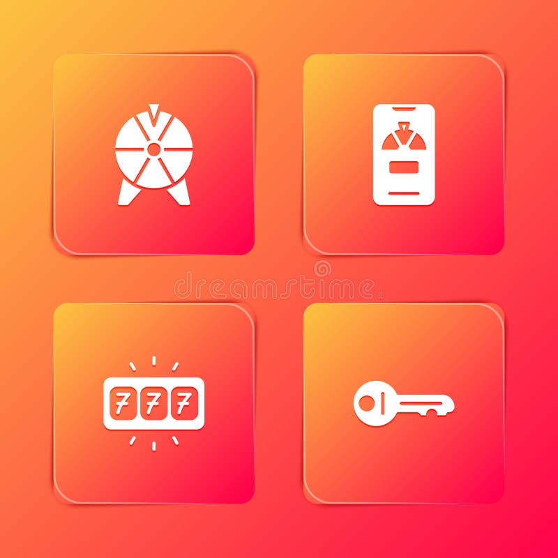 Set Lucky Wheel, on Phone, Slot Machine with Jackpot and Old Key Icon ...