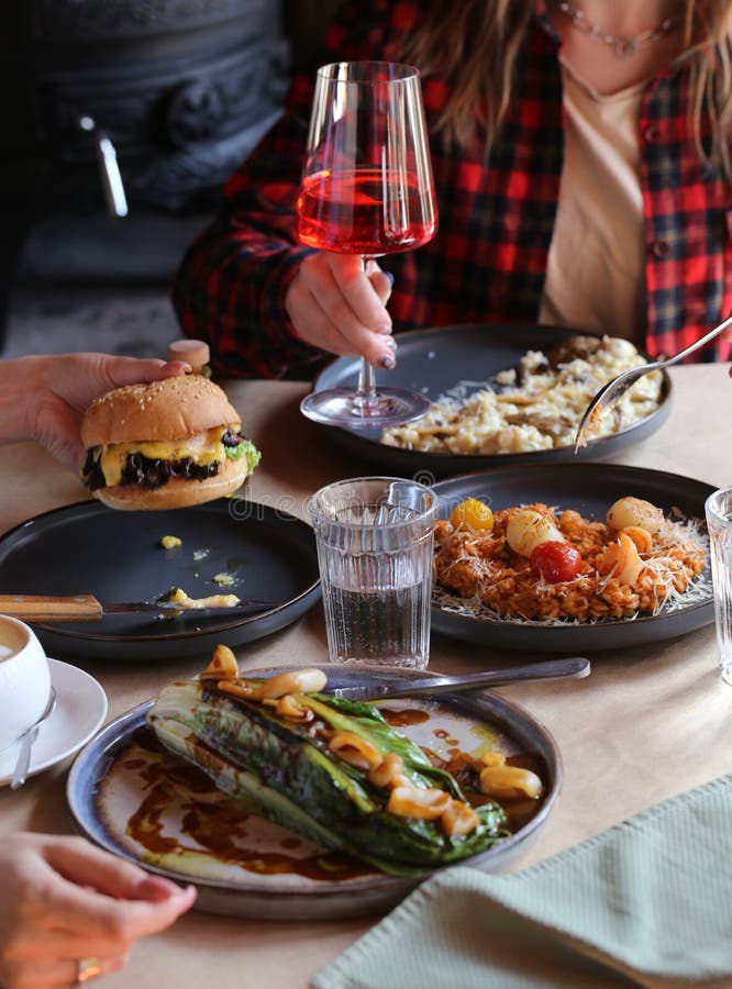Set lunch table stock photo. Image of steak, home, meat - 218258740