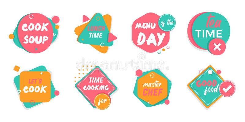 Set of Lunch Time Badges. Time Cooking Stickers Collection Stock Vector ...