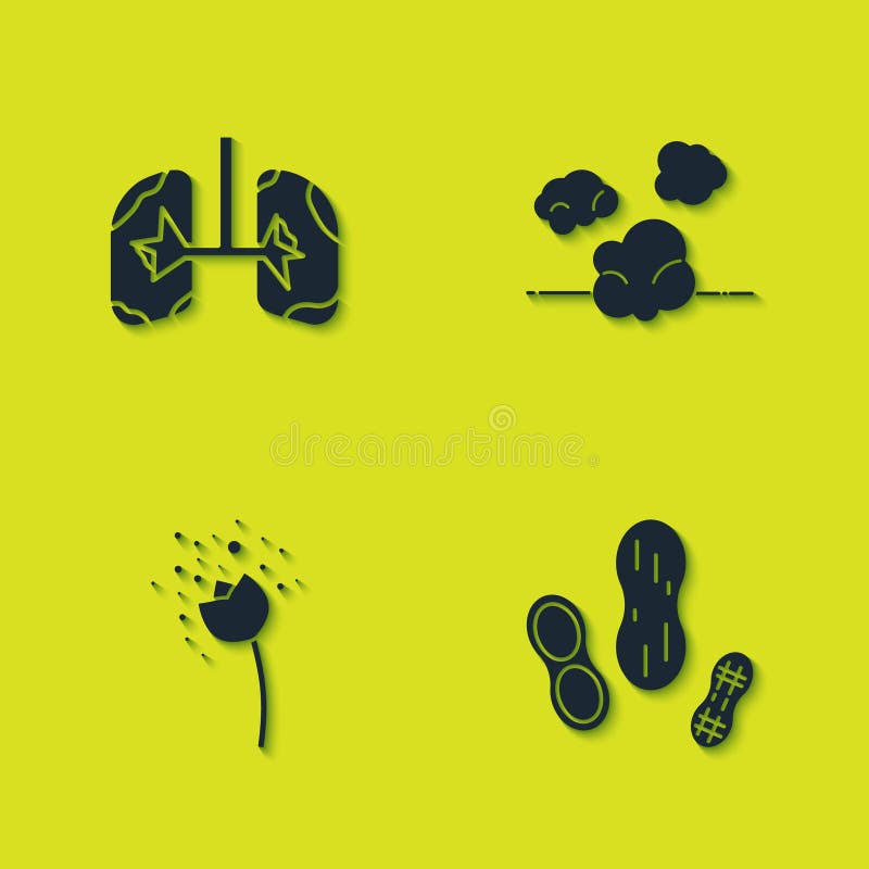 Set Lungs, Peanut, Flower Producing Pollen and Dust Icon. Vector Stock ...