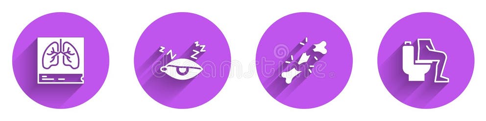 Set Lungs X-ray, Insomnia, Human Broken Bone and Constipation Icon with ...