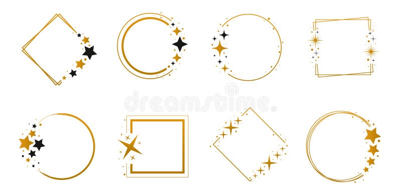 Set of Luxury Gradient Gold Frames with Stars, Starry Round and Square ...