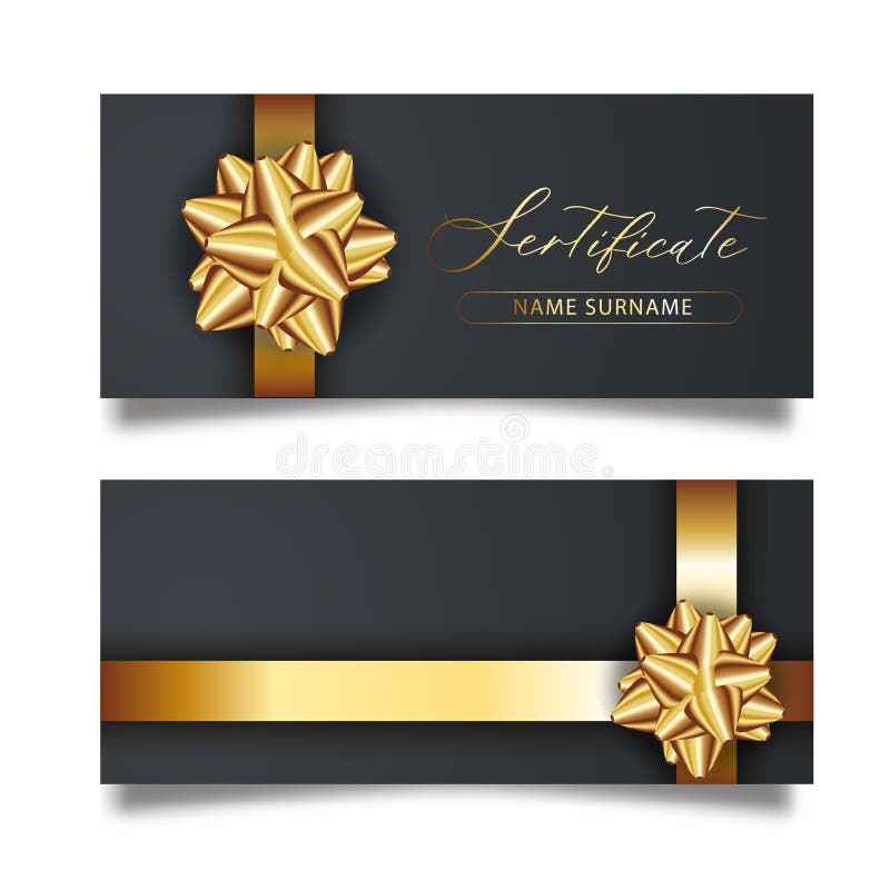 Set of Luxuryblack Cards with Gold Gift Bows with Ribbons Stock ...