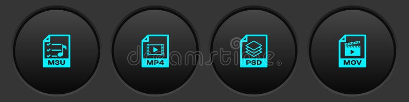 Set M3U File Document, MP4, PSD and MOV Icon. Vector Stock Illustration ... Set M3U File Document, MP4, PSD and MOV Icon. Vector Stock Illustration ...