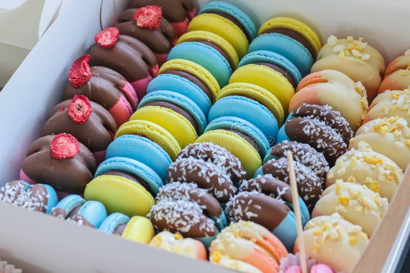 A Set of Macaron in a White Box Stock Photo - Image of snack, gold ...